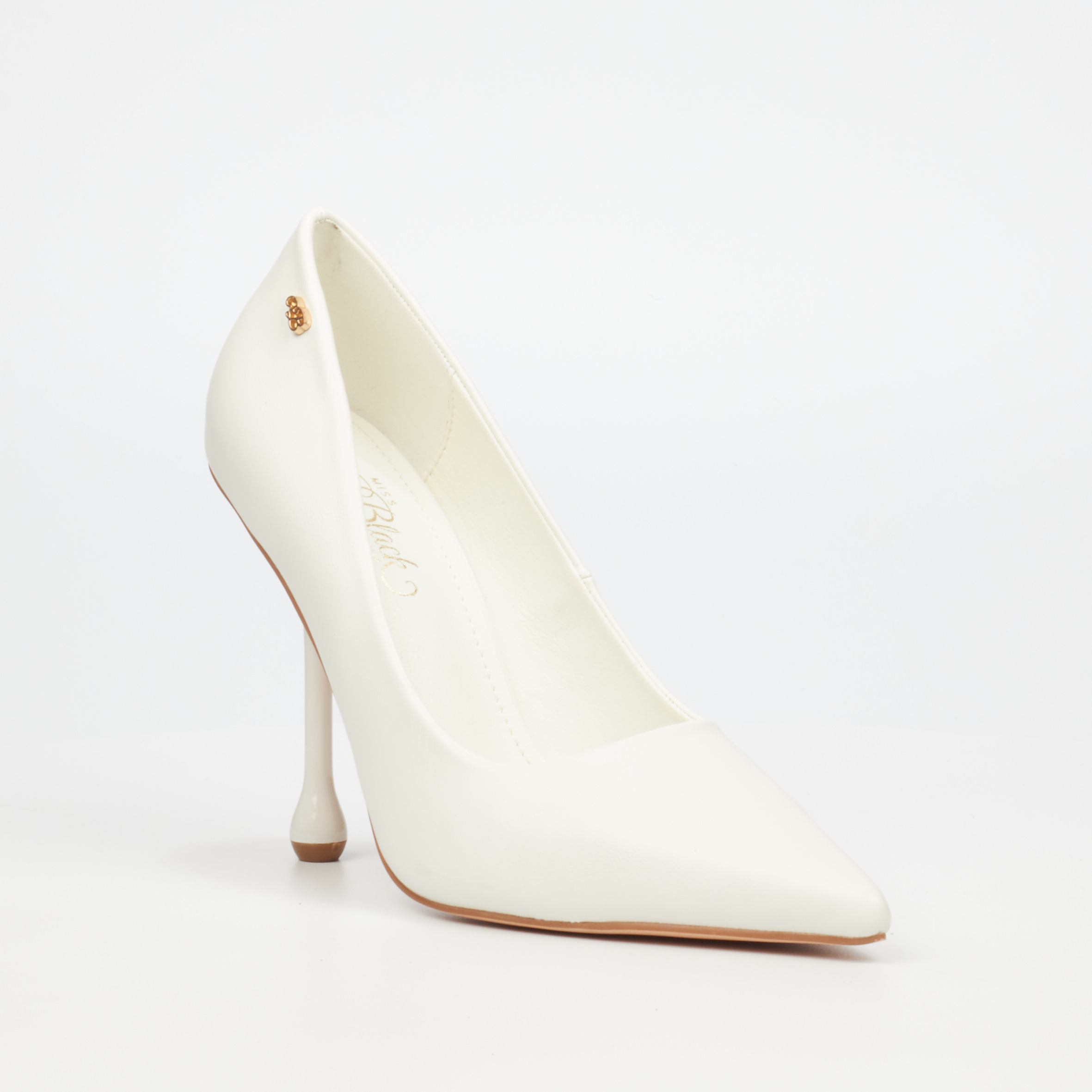 Miss Black Drop 1 White Pointed High Heel - Shoe World