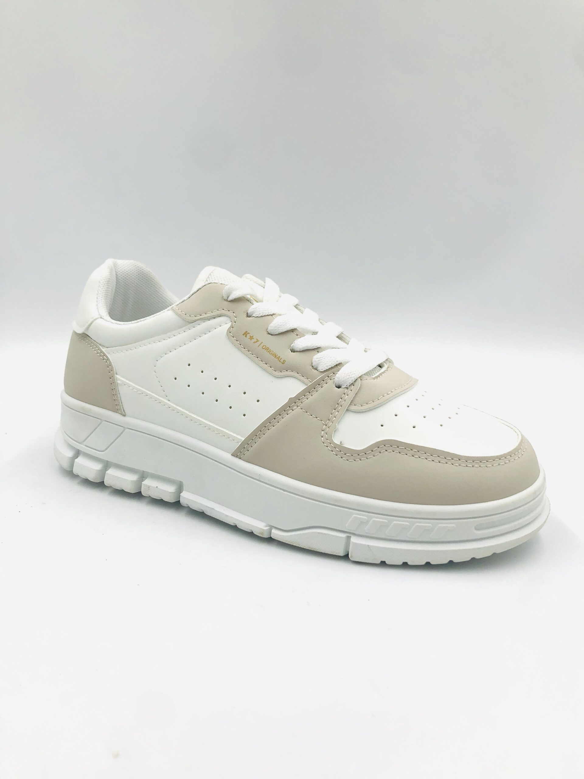 K7 Amani White/Beige Ladies Lace-Up Sneaker - Shoe World