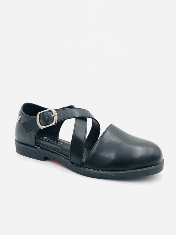 Via Beach Vespa 12 Black Ladies Cross Strap Loafer - Shoe World
